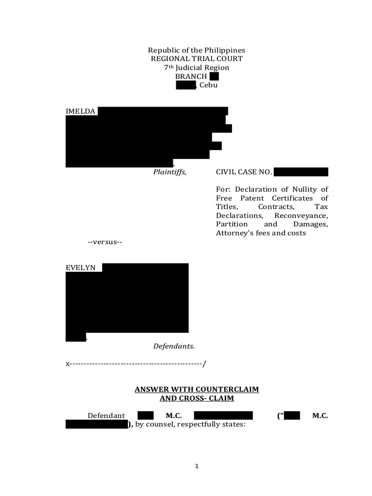Sample Answer On Complaint | PDF | Lawsuit | Cause Of Action