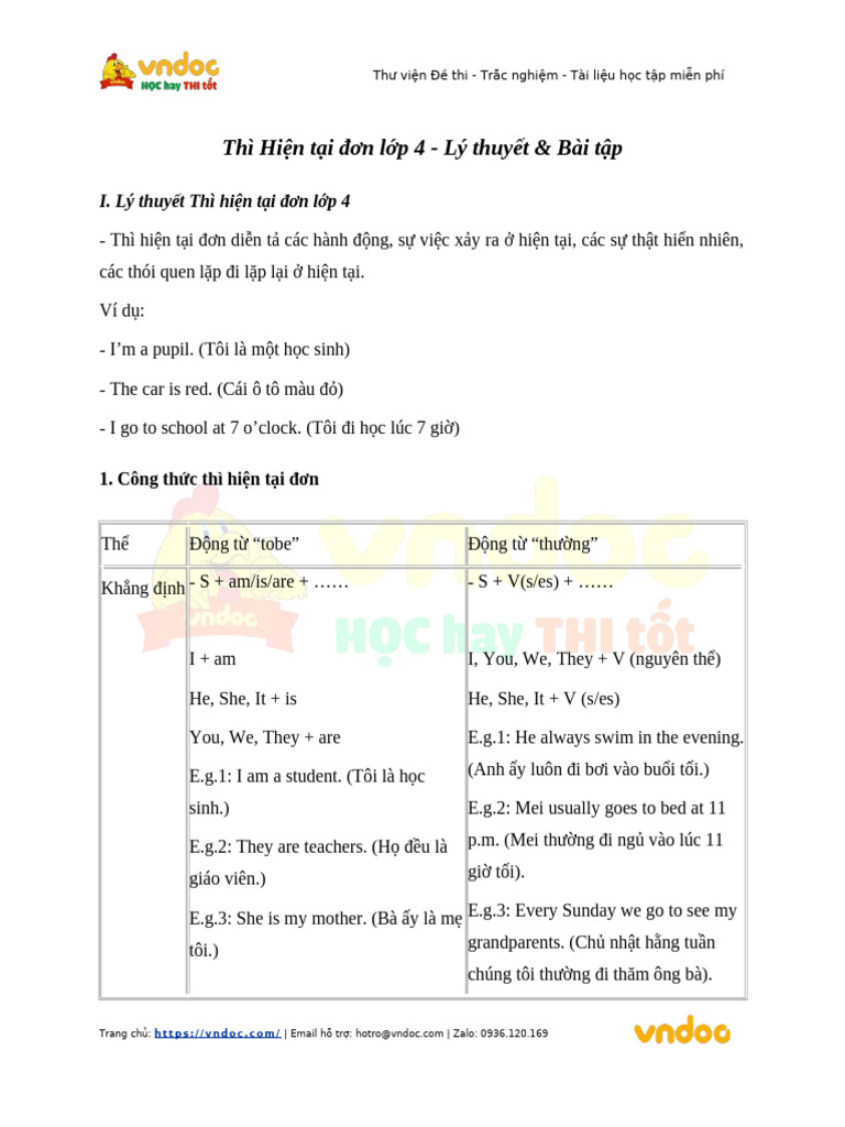 Thi Hien Tai Don Tieng Anh Lop 4 | PDF