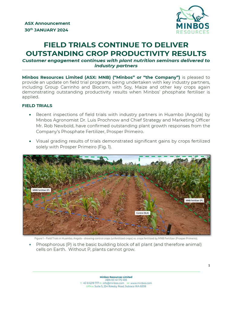 Minbos Field Trials Show Crop Yield Gains | PDF | Fertilizer ...
