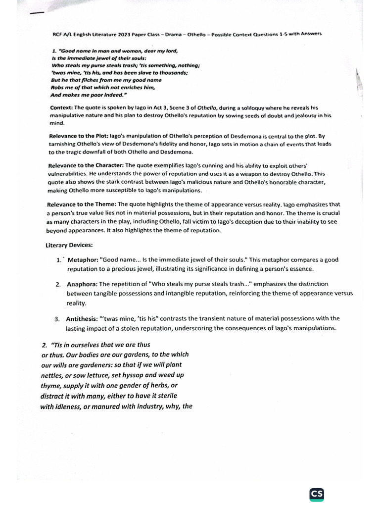 Othello Context Questions | PDF