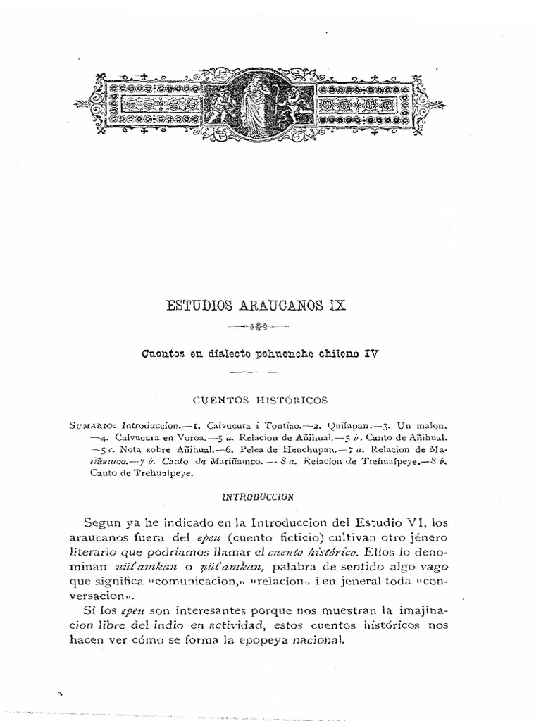 Lenz 1897 Cuentos en Dialecto Pehuenche Chileno IV. Cuentos Históricos ...