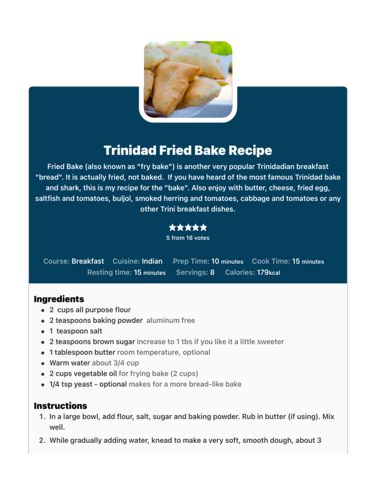 Trinidad Fried Bake Recipe - Cooking With Ria | PDF
