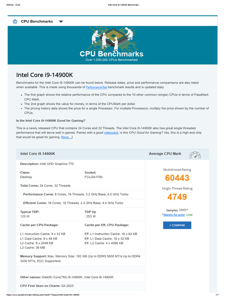Intel Core I9-14900k Benchmark | PDF