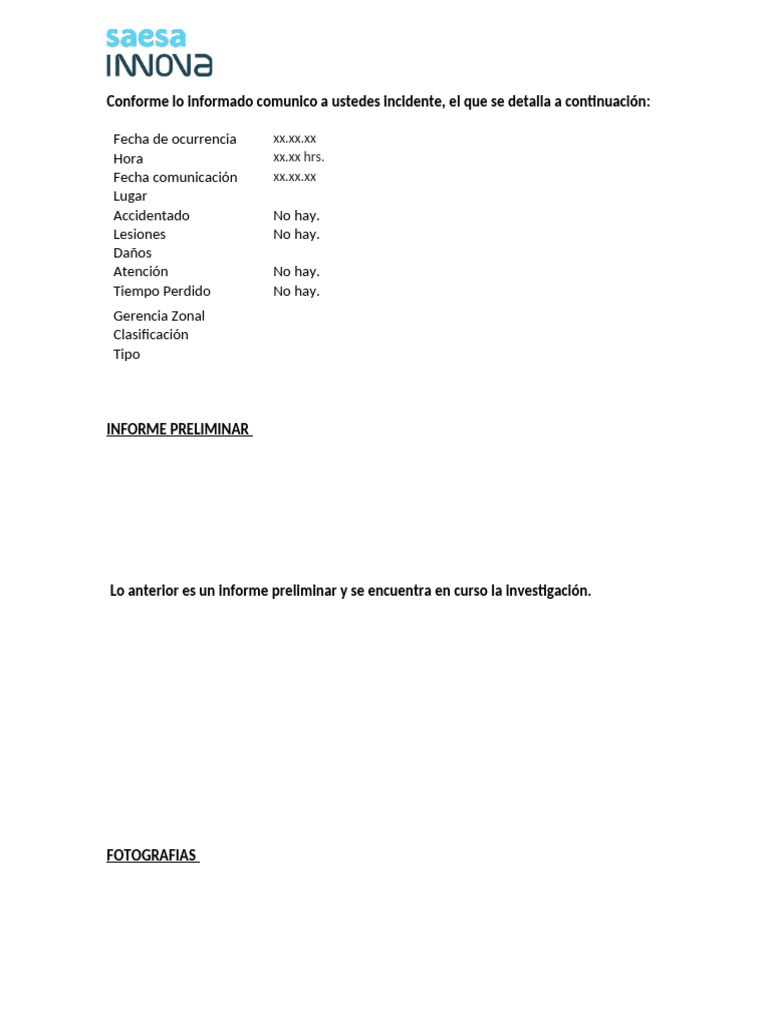 Formato Informe Preliminar | PDF