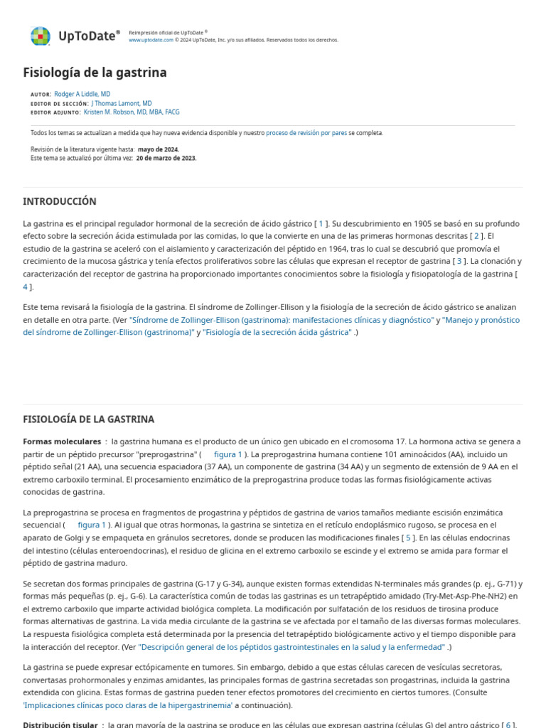 Fisiología de La Gastrina - UpToDate | PDF
