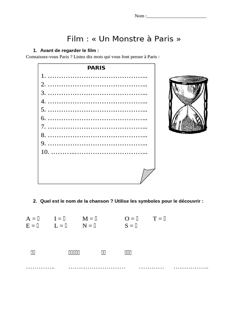 "Un Monstre à Paris" Activity Sheet | PDF | History