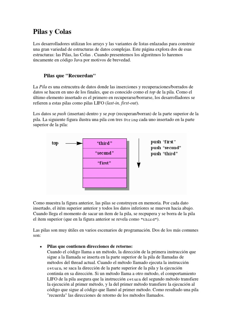 Pilas y Colas | PDF | Cola (tipo de datos abstractos) | Java (lenguaje de programación)
