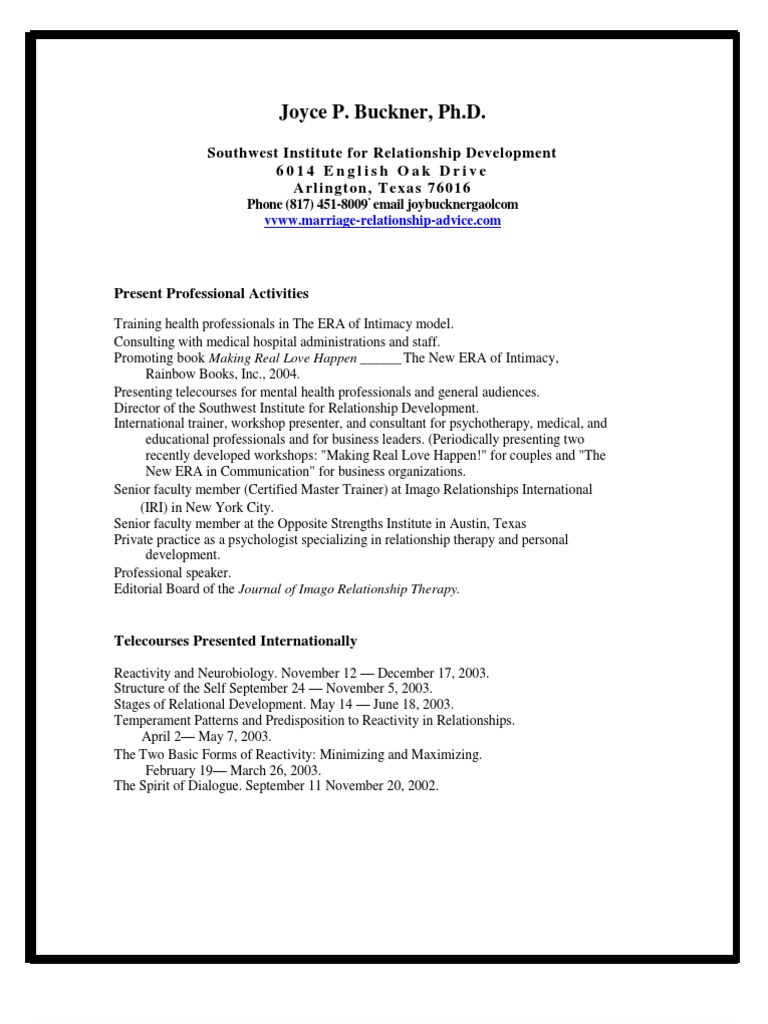 Dr. Joyce Buckner's Relationship Therapy Expertise | PDF | Science ...