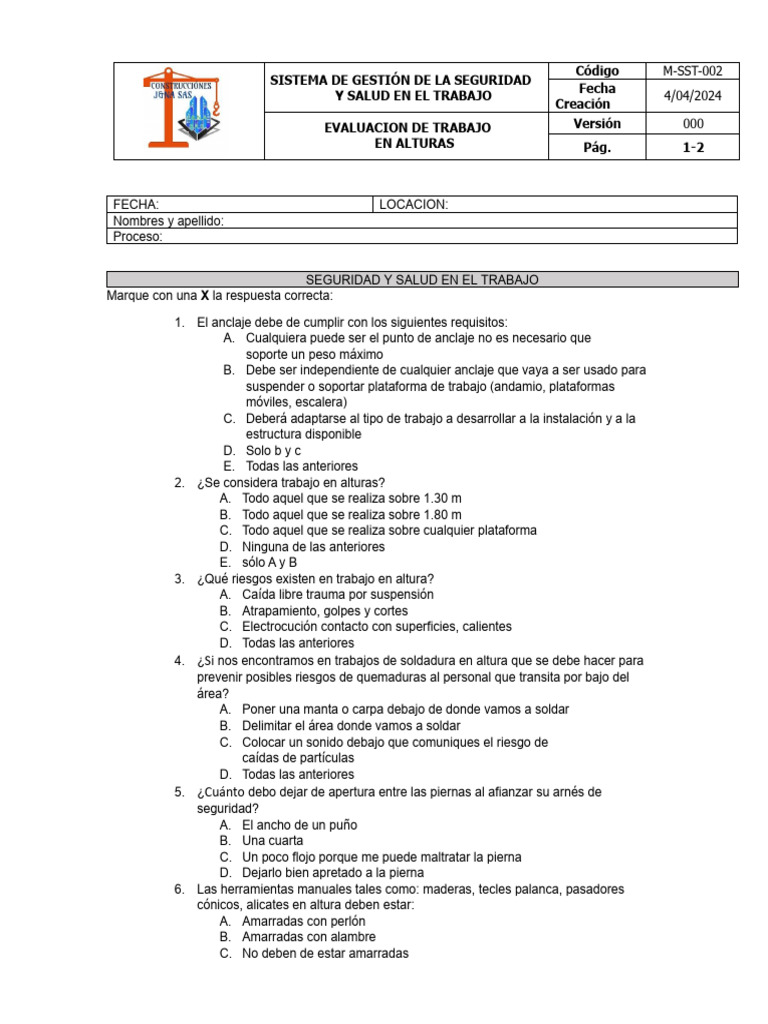 EVALUACION DE INDUCCION - Docx - Documentos de Google | PDF