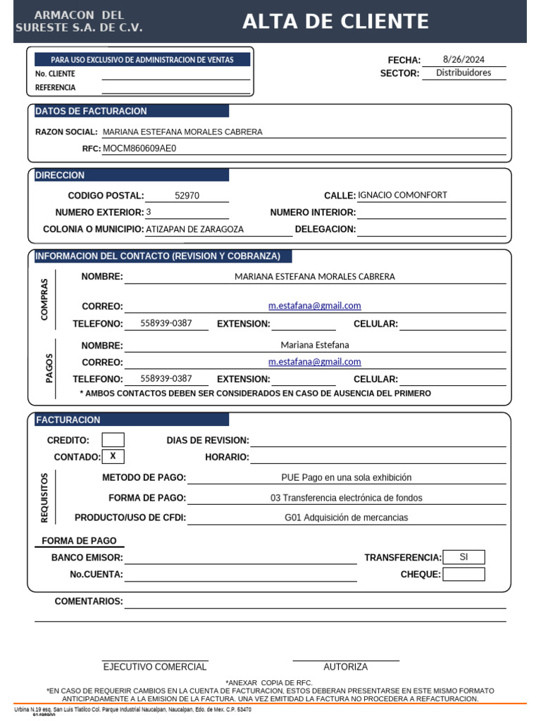 Alta Cliente Estefana Cabrera | PDF