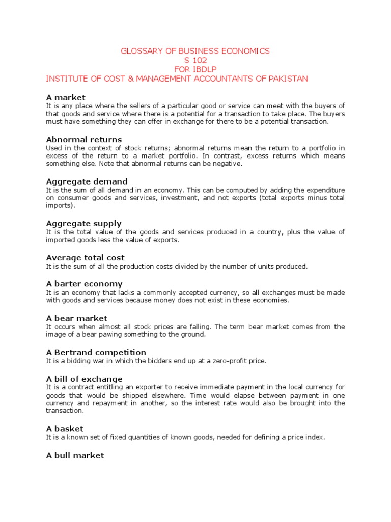 Glossary of Business Economics | PDF | Inflation | Prices