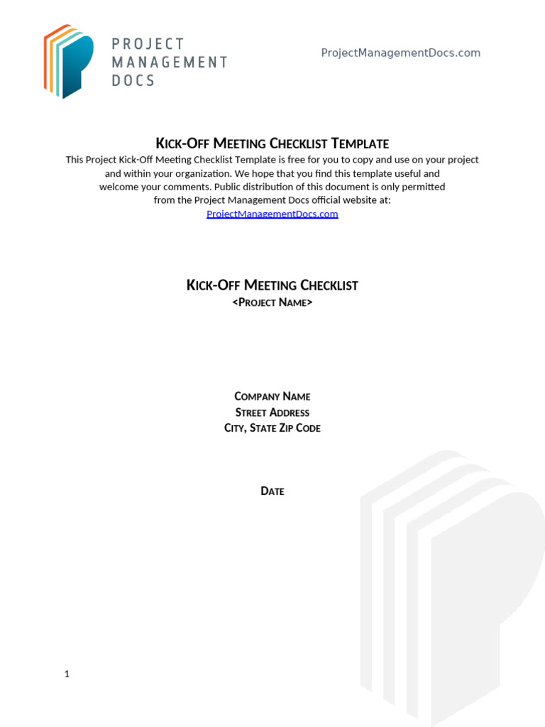 Kick Off Meeting Checklist Template | PDF