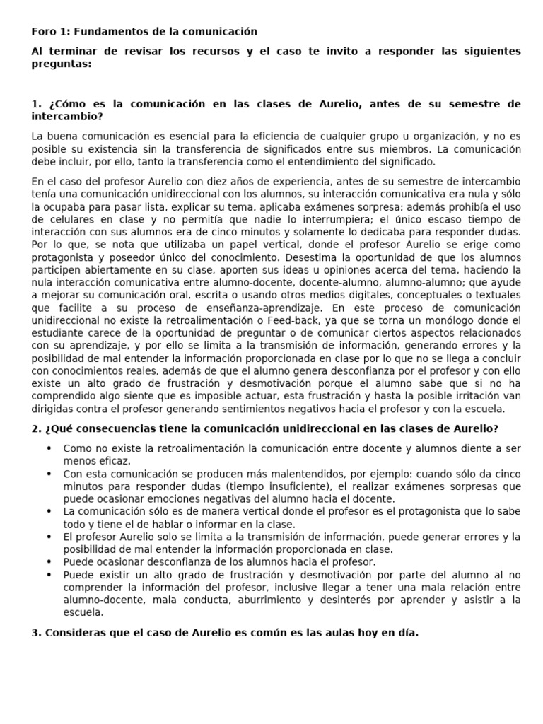 Foro 1 Fundamentos de La Comunicación 2do Bimestre | PDF | Comunicación ...