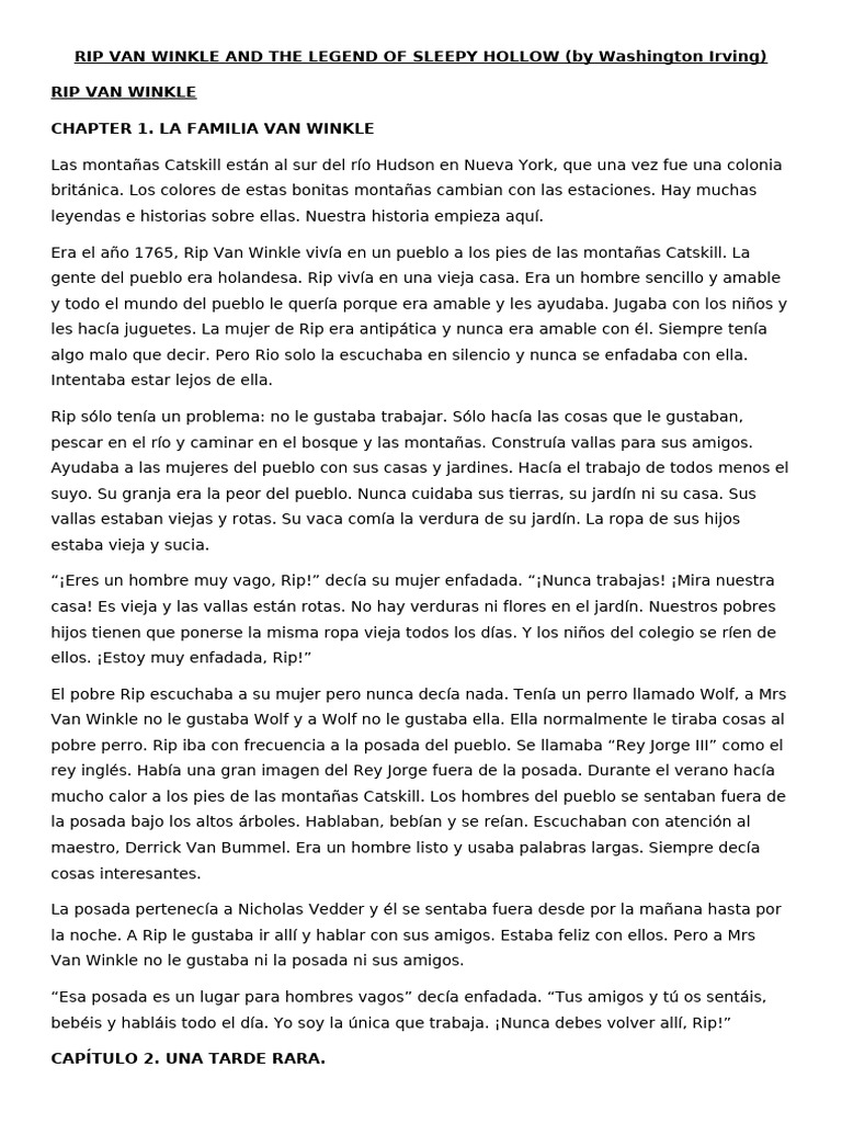 Rip Van Winkle and The Legend of Sleepy Hollow | PDF