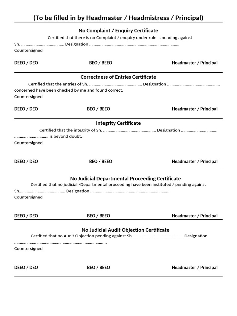 To Be Filled in by Headmaster | PDF