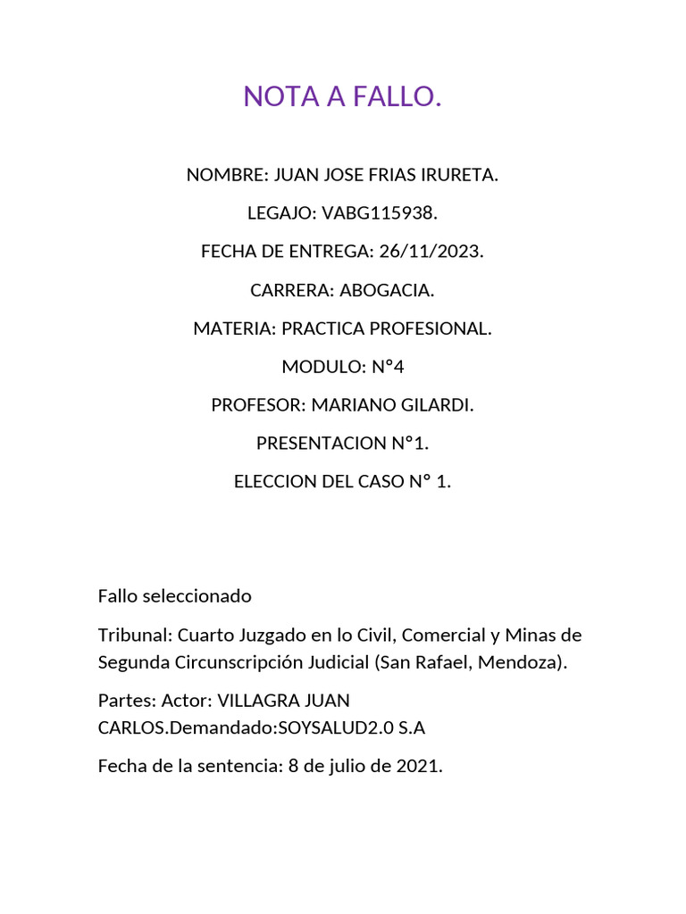 NOTA A FALLO (SOYSALUD2.0 S.A) Practica Profesional - Entregable4 ...