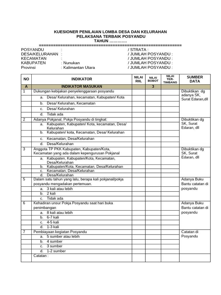 Form Penilaian Lomba Posyandu | PDF