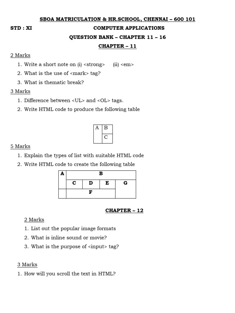 STD 11 Ca Question Bank Chapter 11 To 16 | PDF | Html | Written ...