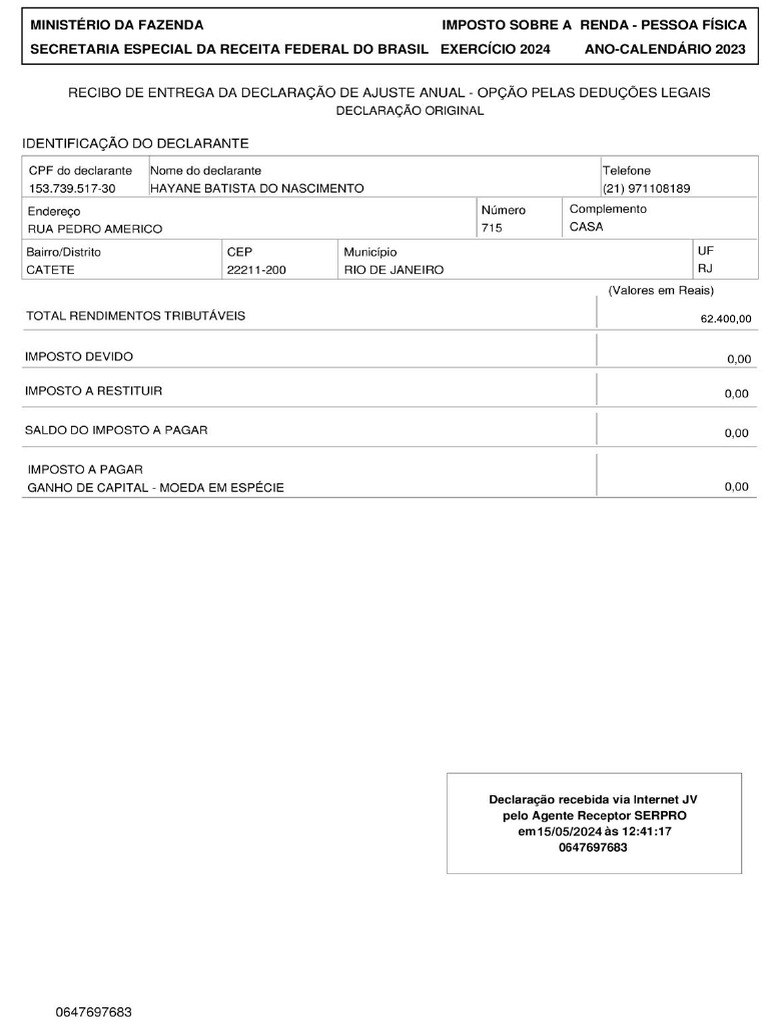 IRPF 2024 2023 Origi Imagem Recibo | PDF