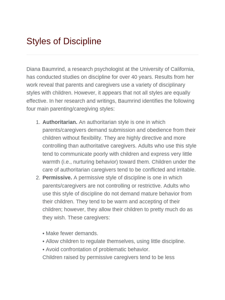 Styles of Discipline | PDF