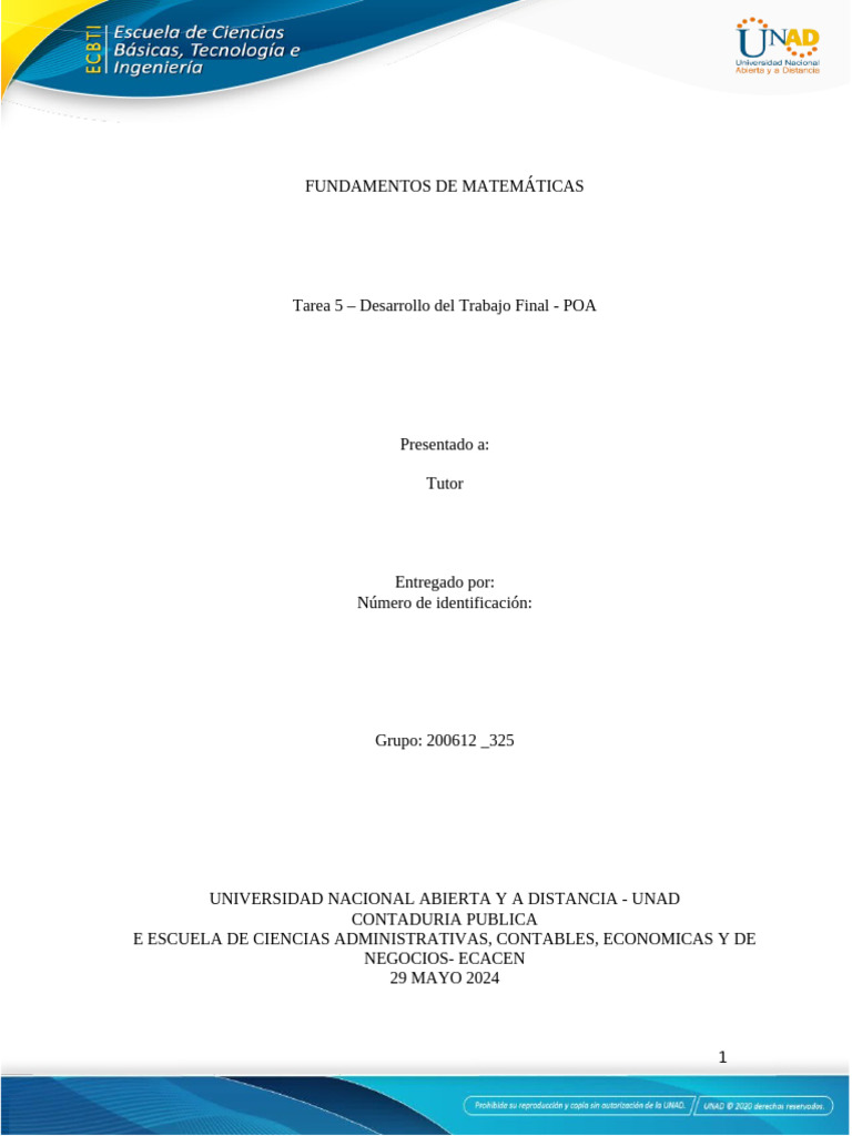Fundamentos de Matemáticas: Tarea 5 POA | PDF | Ecuaciones | Álgebra