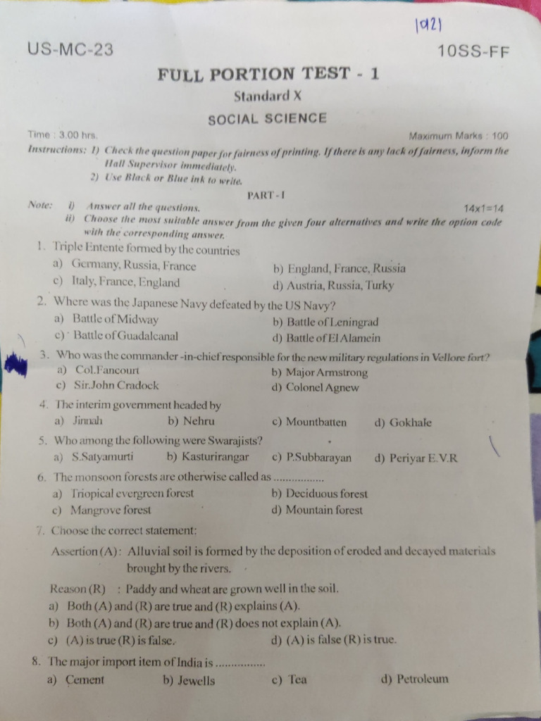 Social Science Question Paper ?? ?? Class X | PDF