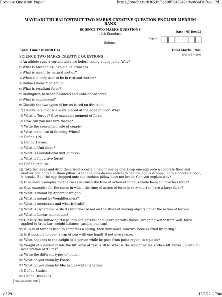 10th em 2science Two Marks Questions | PDF