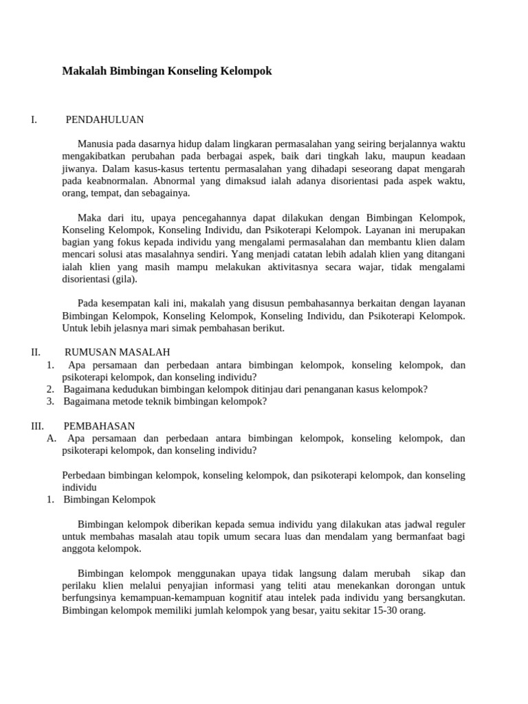 Makalah Bimbingan Konseling Kelompok | PDF
