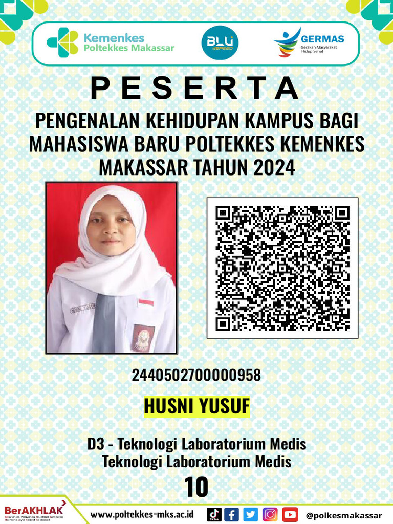 ID CARD PKKMB 2024 A.N HUSNI YUSUF - 2440502700000958 - D3 - Teknologi Laboratorium Medis | PDF