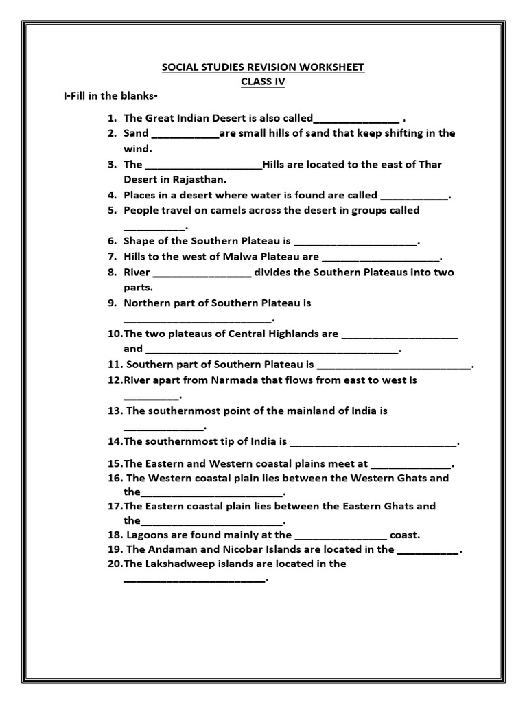 Social Studies Revision Worksheet1 | PDF