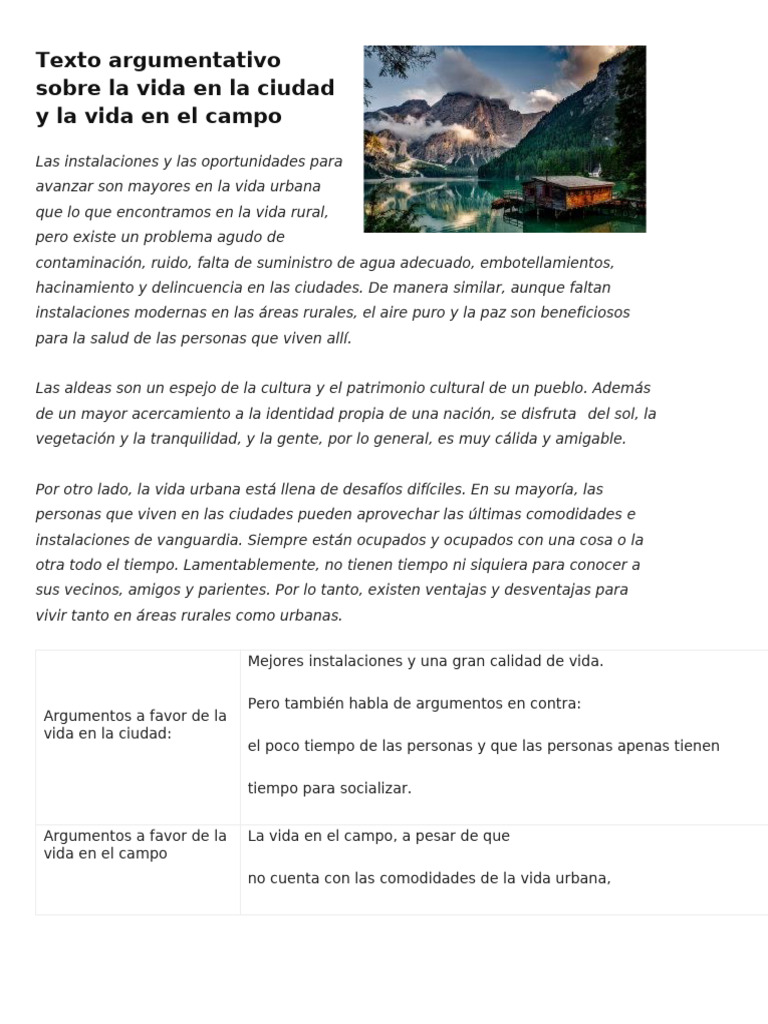 Texto Argumentativo Sobre La Vida en La Ciudad y La Vida en El Campo | PDF