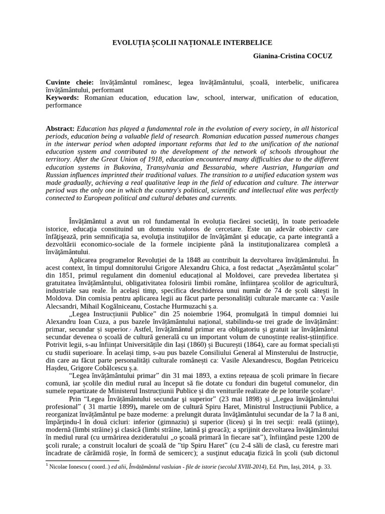Evolutia Scolii Interbelice | PDF