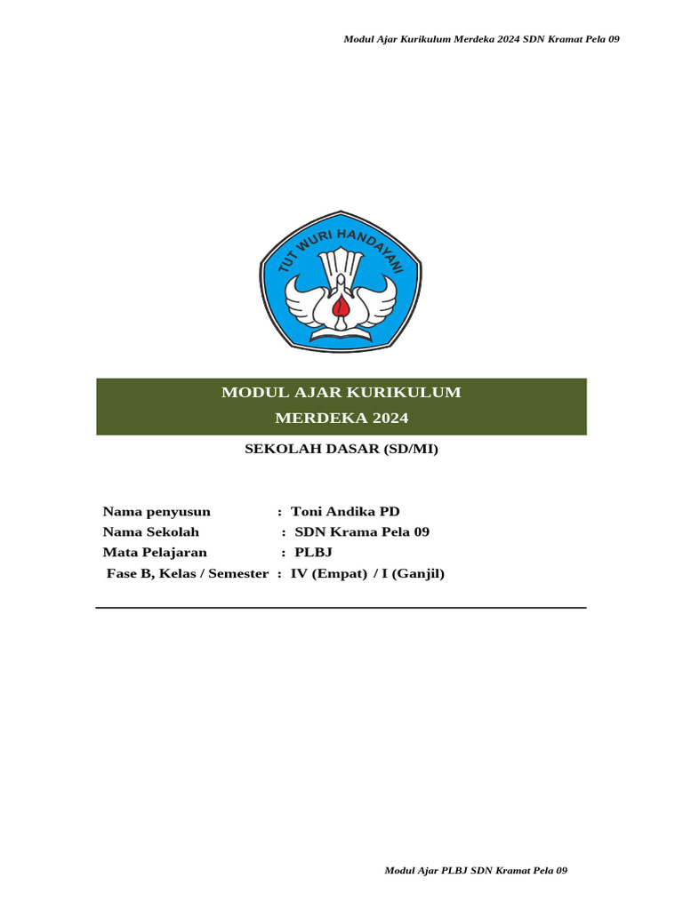 Modul Ajar PLBJ KELAS 4 ONDEL ONDEL | PDF