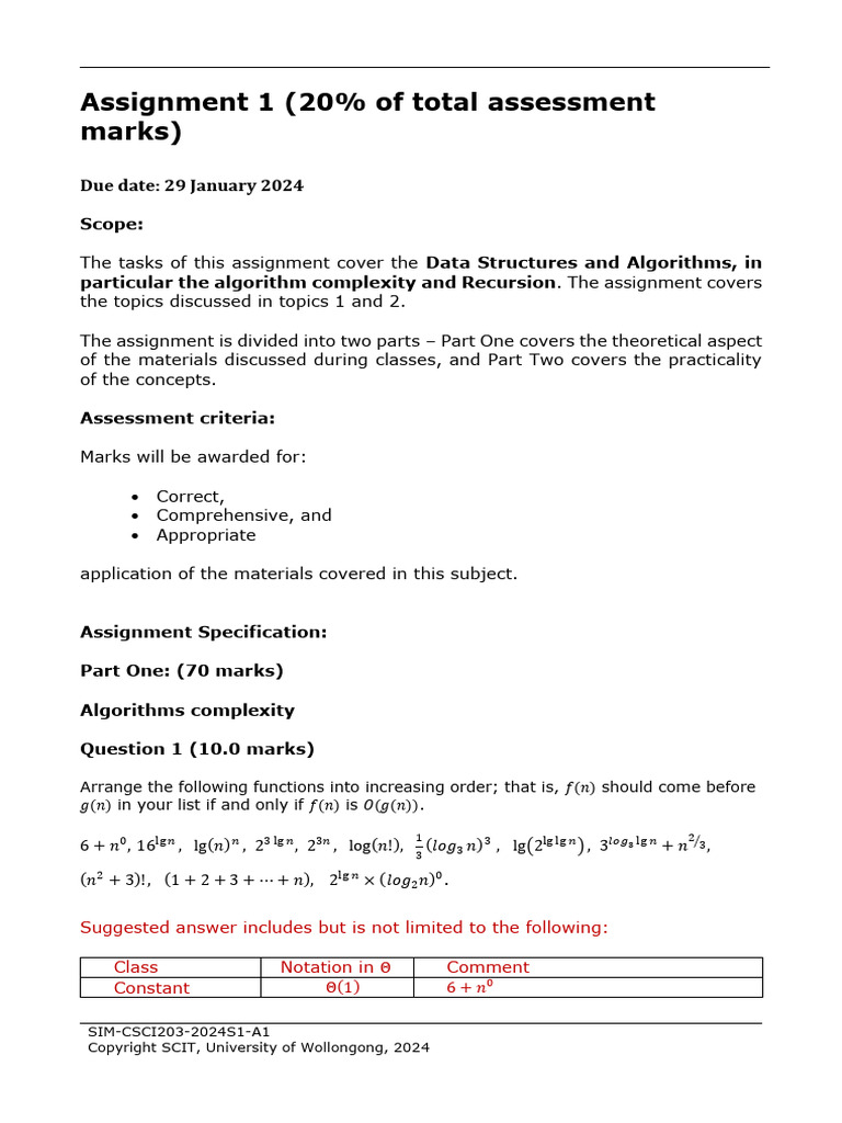 SIM A1 CSCI203 2024S1 v1 MarkingGuide | PDF