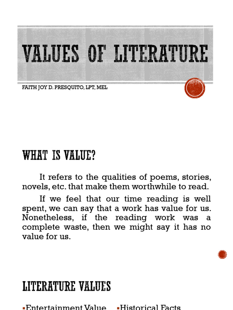Values of Literature - Created | PDF | Narrative | Philosophy