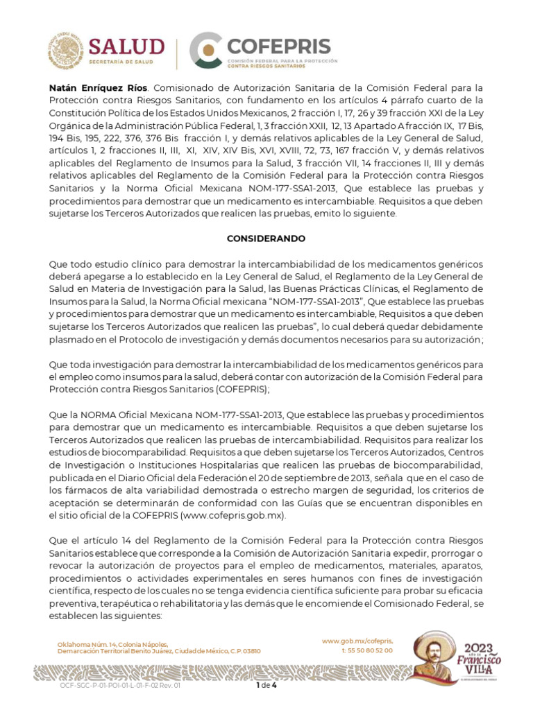 Disposiciones_para_los_estudios_de_Bioequivalencia_para_f_rmacos_altamente_variables | PDF