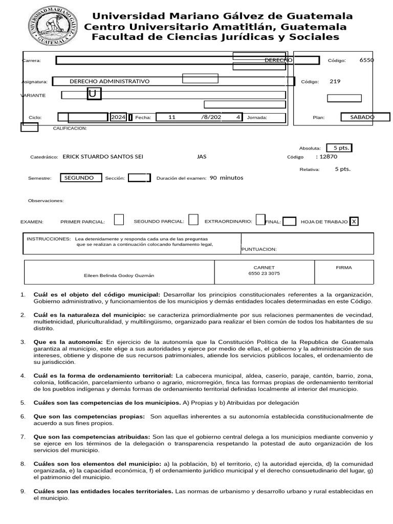 Hoja de trabajo No. 4 Codigo Municipal Sabado_EILEEN GODOY | PDF