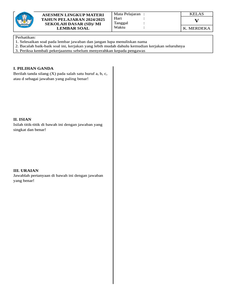 Format Lembar Soal | PDF