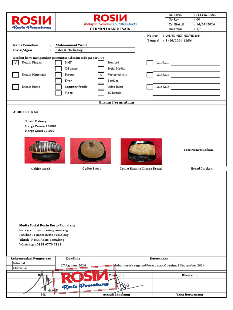 Fm-mkt-000 Permintaan Desain Opening Bakery Uk A4 | PDF