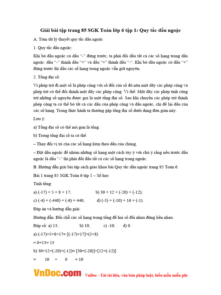 Giai Bai Tap Trang 85 SGK Toan Lop 6 | PDF