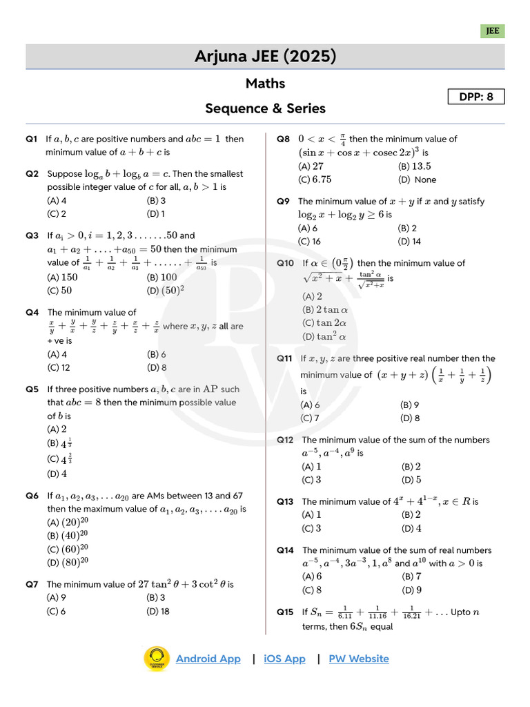 Sequence & Series - DPP 08 (Of Lec 09) - Arjuna JEE 2025 | PDF