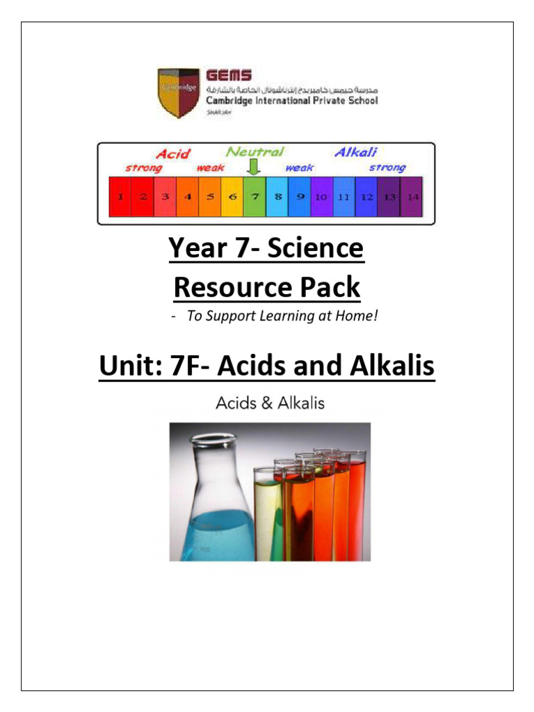 7F - Acids and Alkalis - Resource Pack | PDF