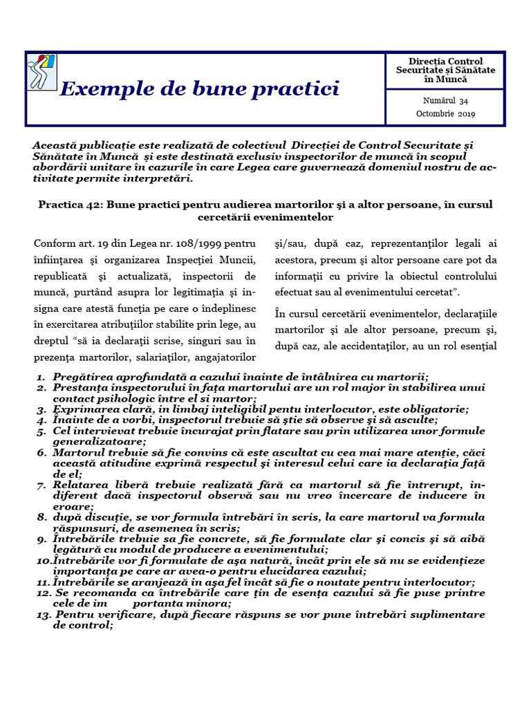 Audiere Martori Exemple de Bune Practici Numarul 34, Oct 2019 | PDF