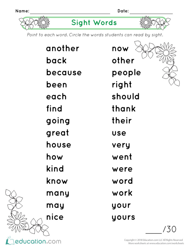 Sight-Words-Assessment G1 | PDF