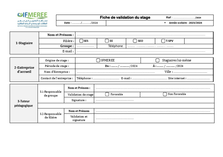 4-Fiche de Validation Du Stage (2023-2024) | PDF