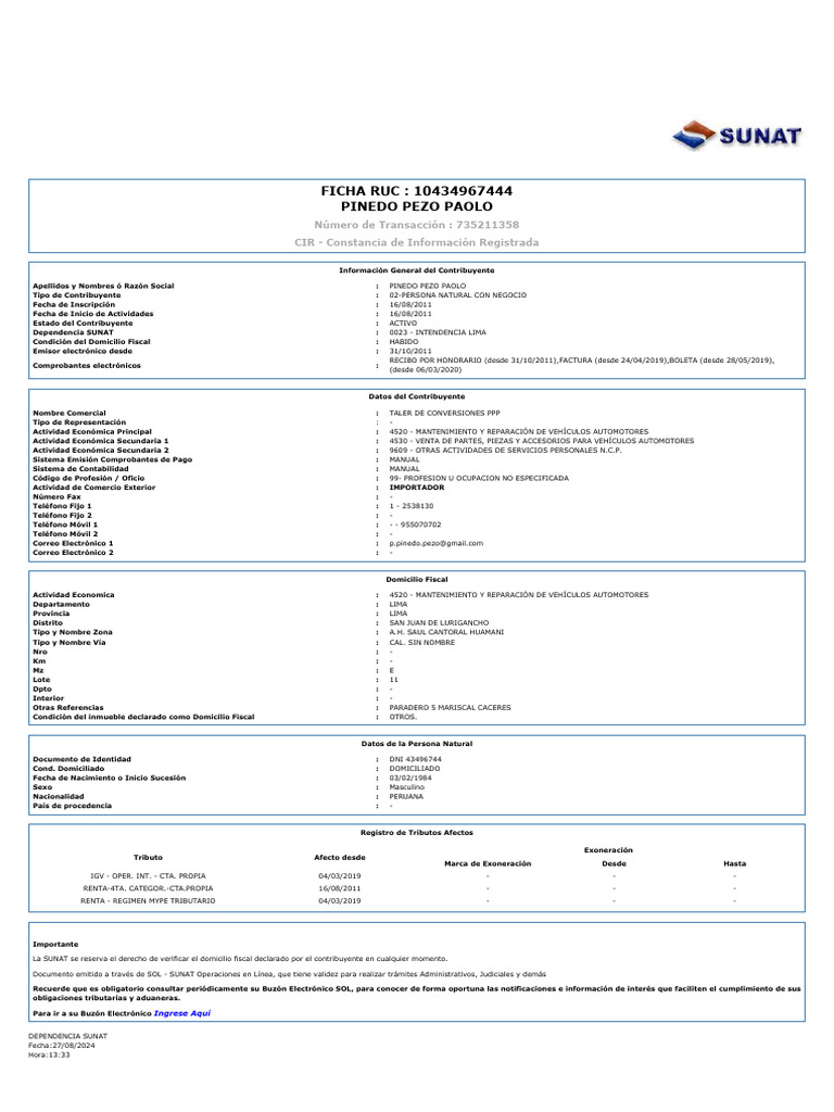 SUNAT - Menú SOL | PDF