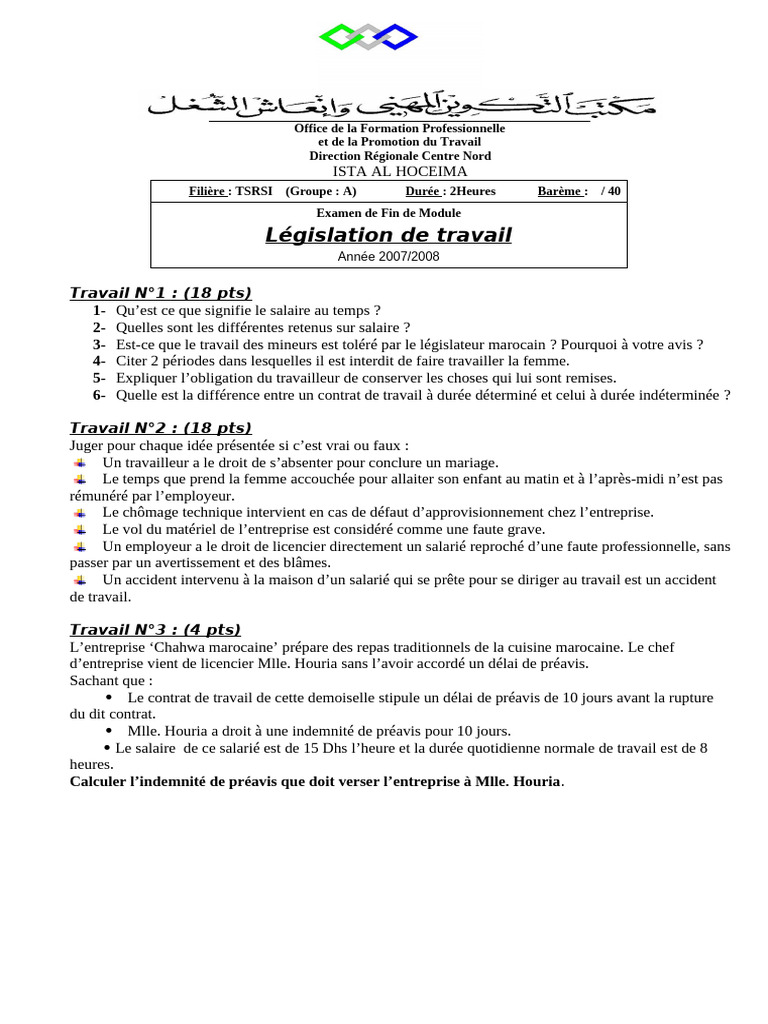 Proposition EFM-Législation de travail-ISTA | PDF