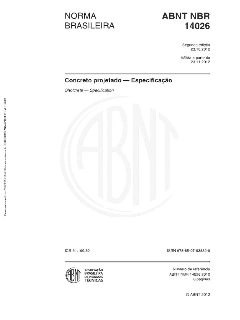 NBR 14026 - Concreto Projetado Especificação - Out-2012 | PDF
