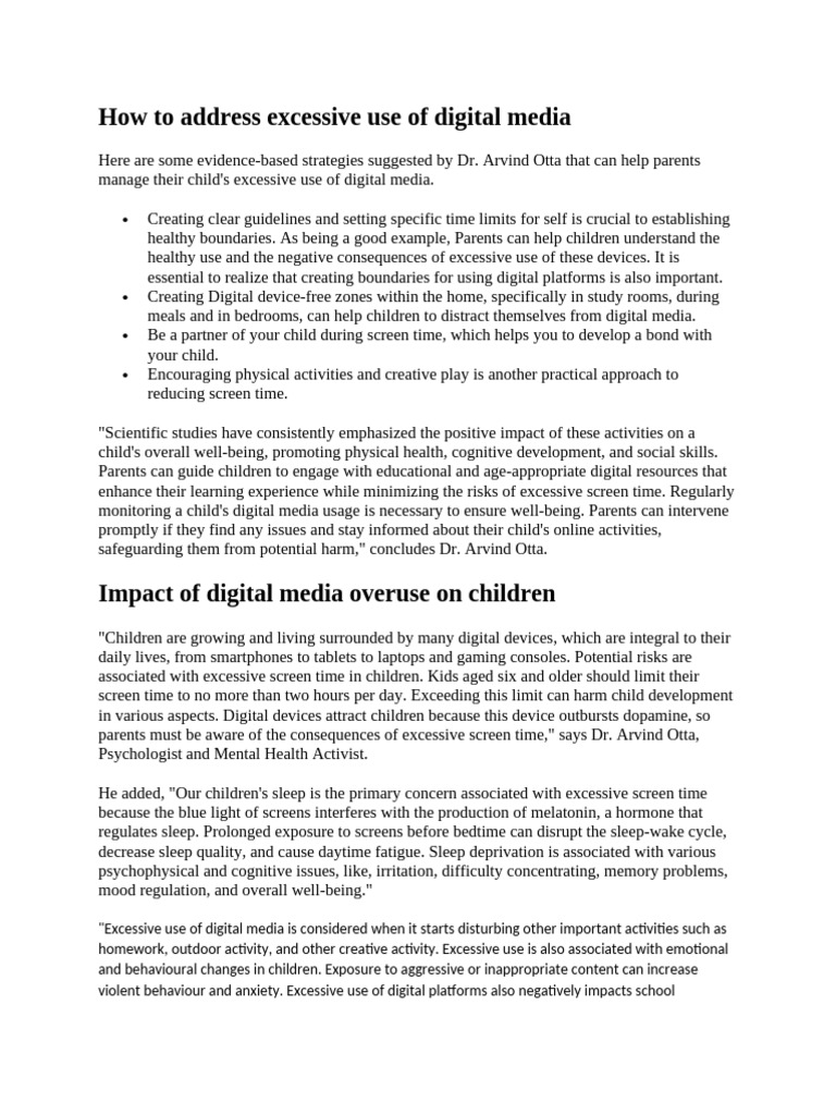 How To Address Excessive Use of Digital Media | PDF