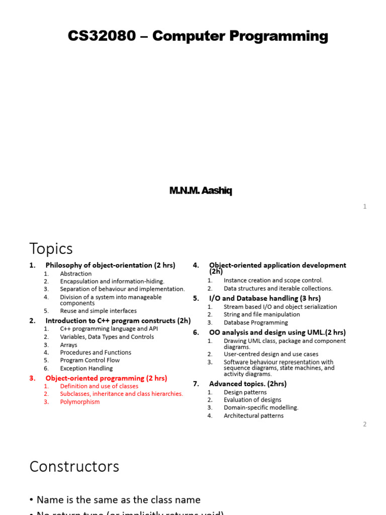 04 - Object Oriented Programming II - 21122022 | PDF | Programming | Constructor (Object ...
